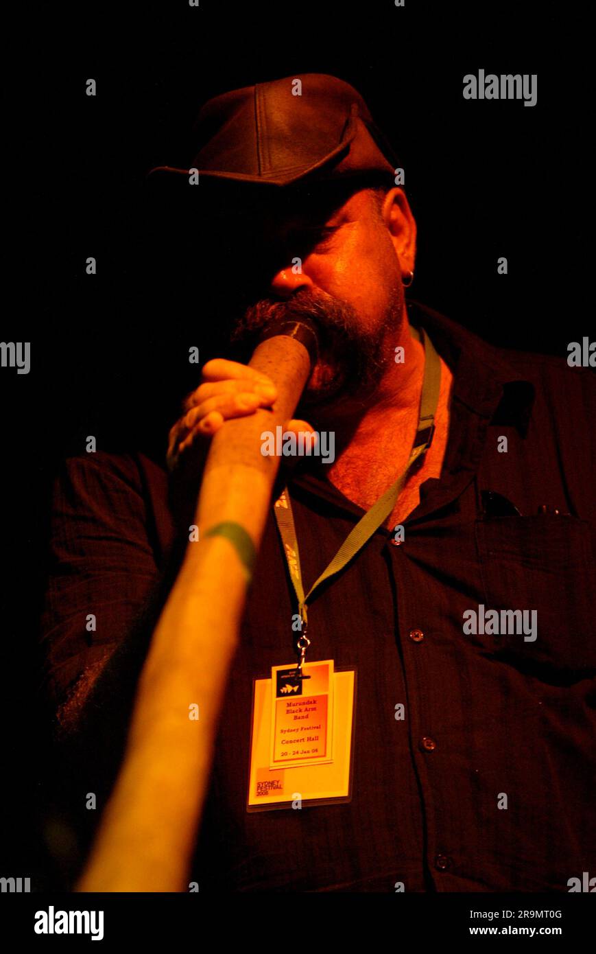 Australian Aboriginal artist Mark Atkins performs as part of the multi ...