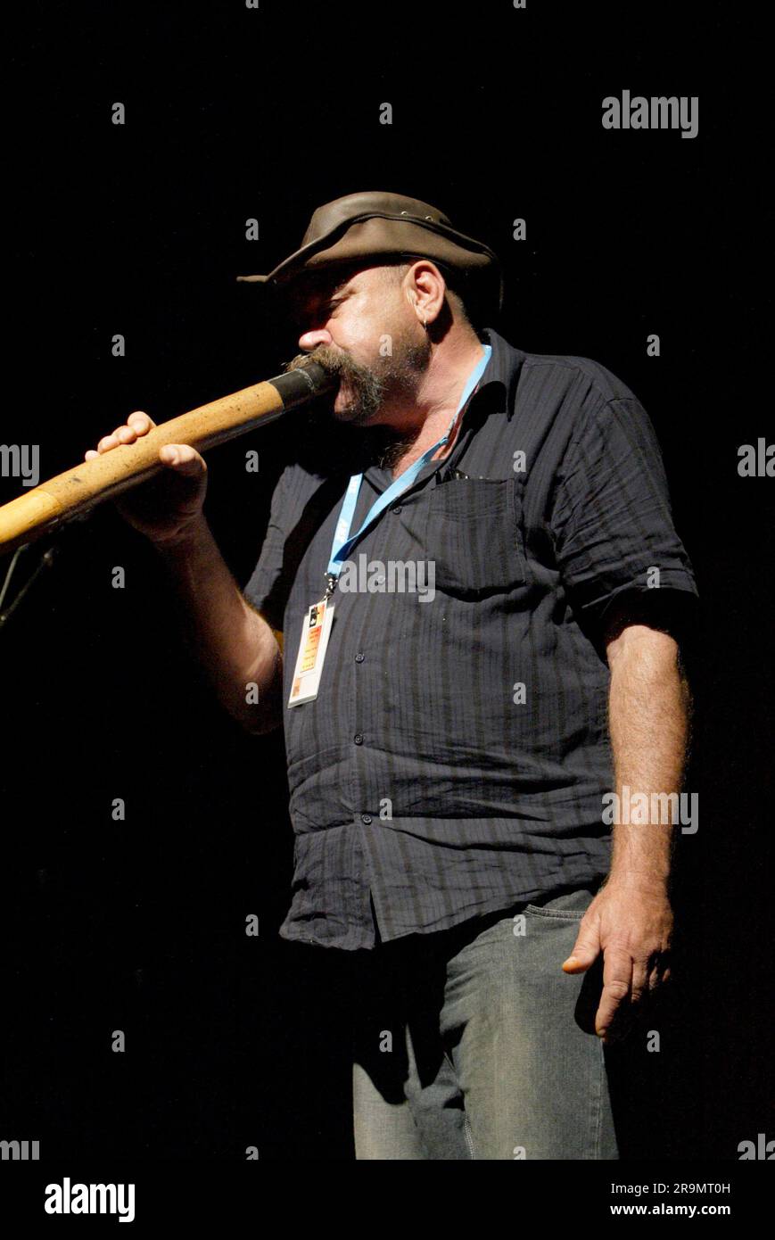 Australian Aboriginal artist Mark Atkins performs as part of the multi ...