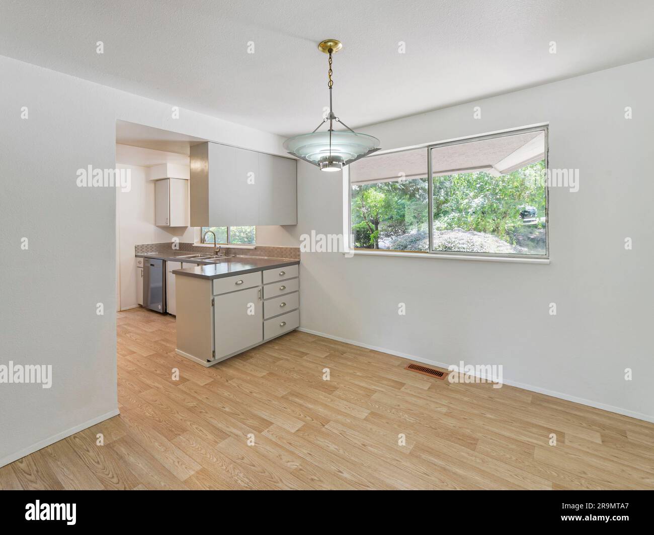 Modern residential empty dining room and kitchen interior Stock Photo ...