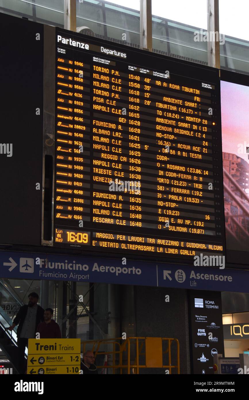 The destination display screen in the Central Railway Station, Rome ...