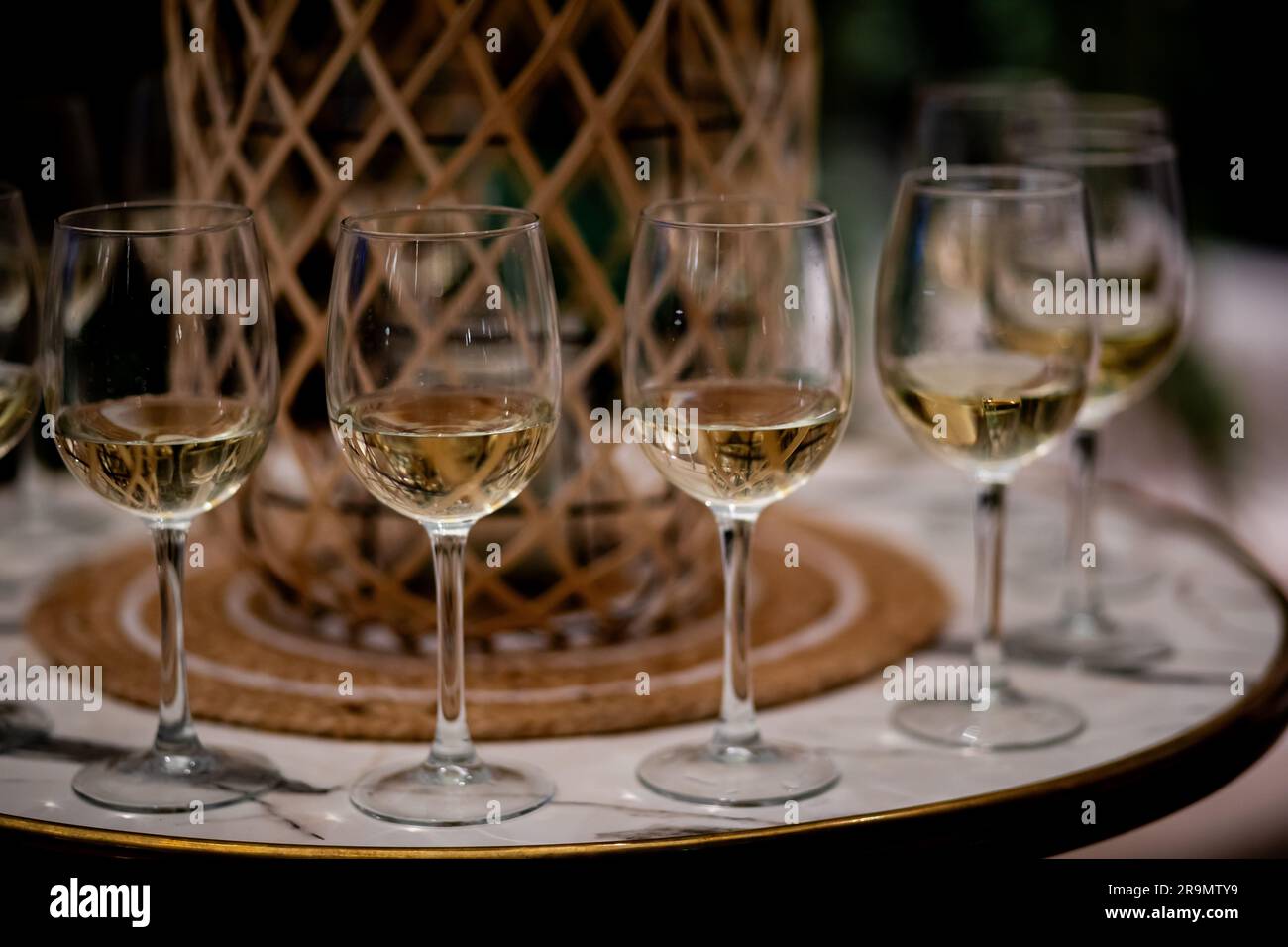Luxury table settings for fine dining with and glassware, pouring wine ...