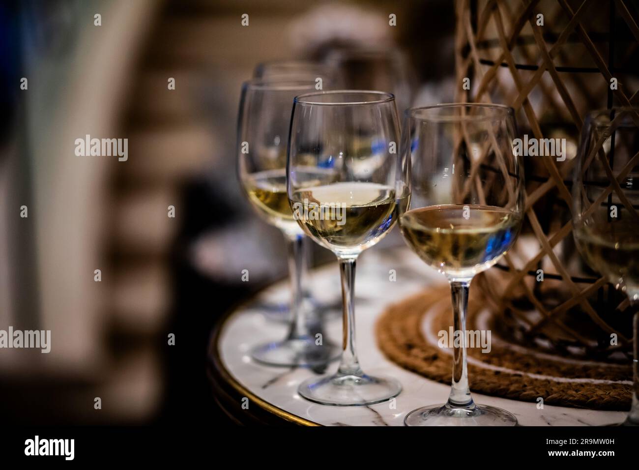 Luxury table settings for fine dining with and glassware, pouring wine ...
