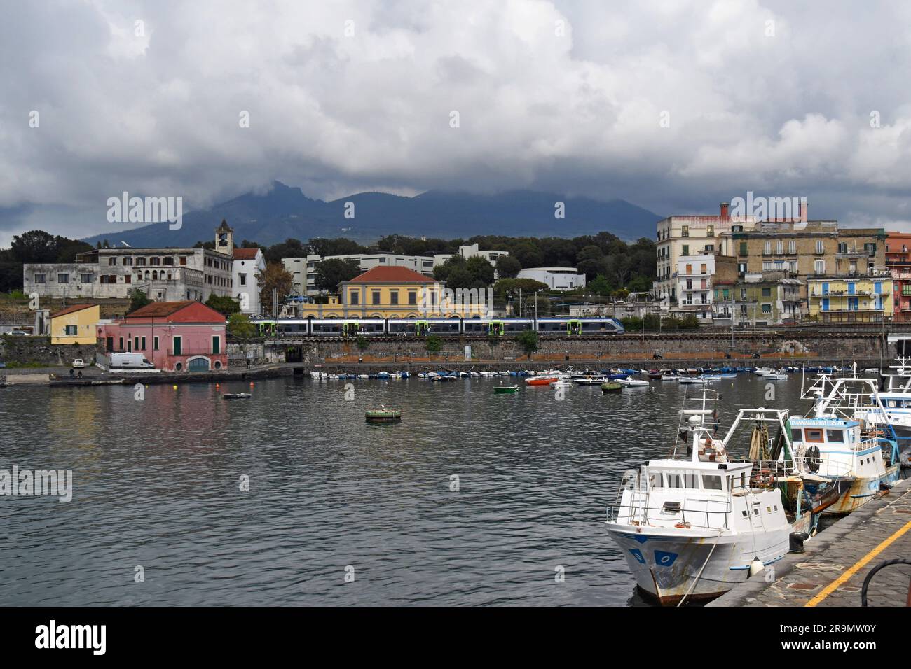 A Trenitalia regional train at Portici Ercolano Railway Station, Mount ...