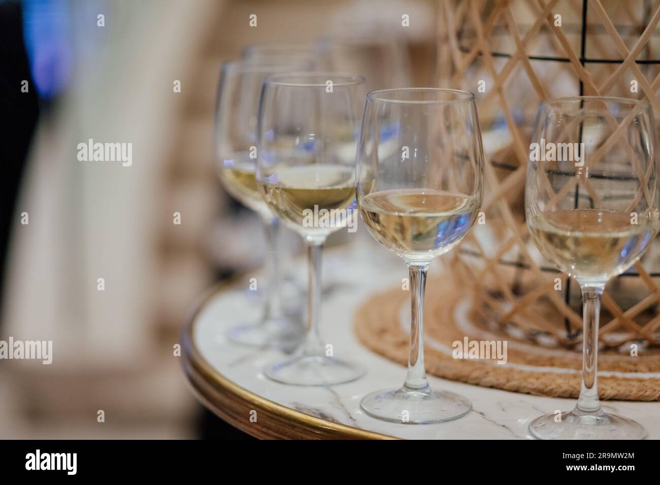 Luxury table settings for fine dining with and glassware, pouring wine ...
