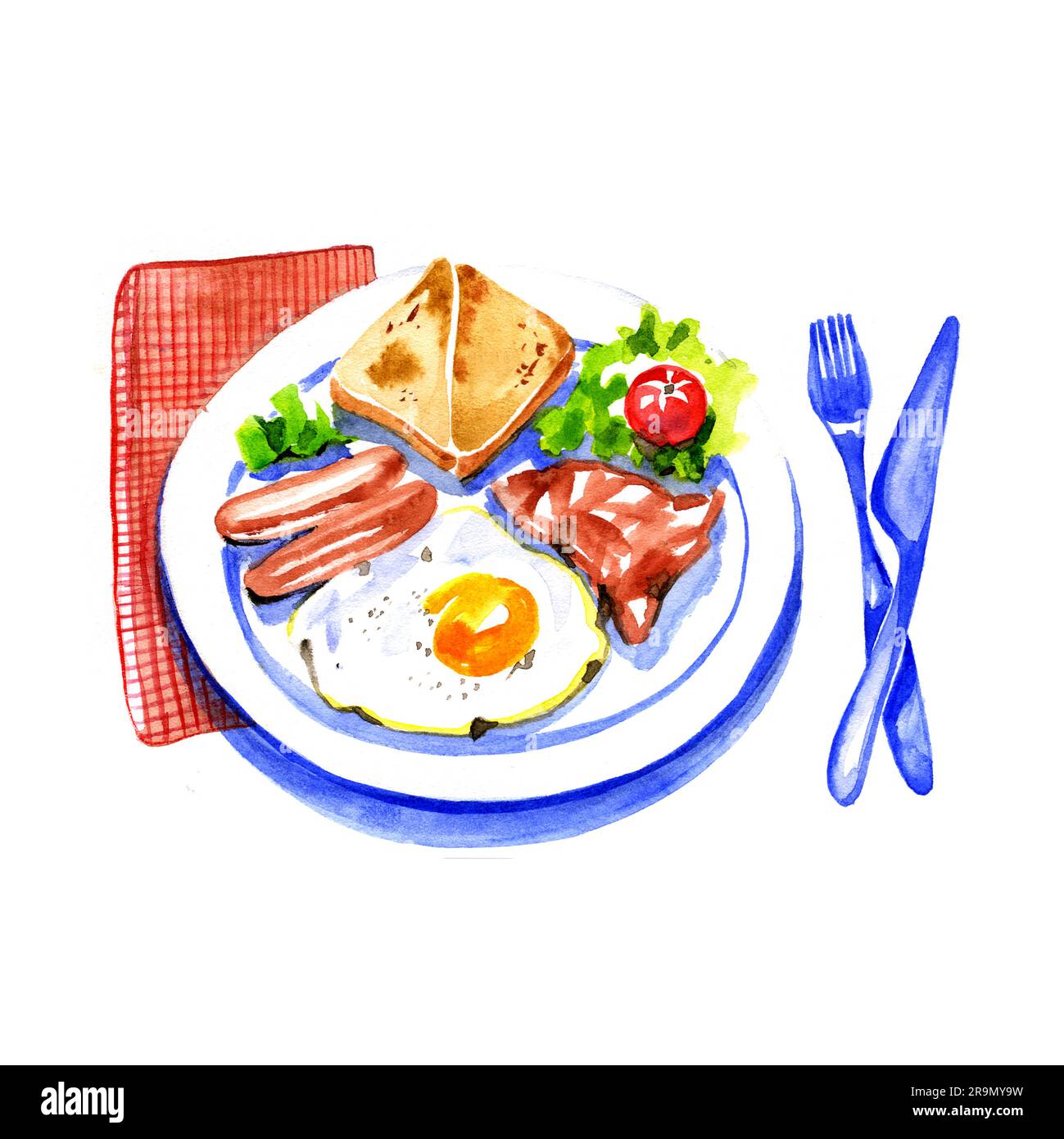 Watercolor English Breakfast scrambled eggs on white background Stock ...