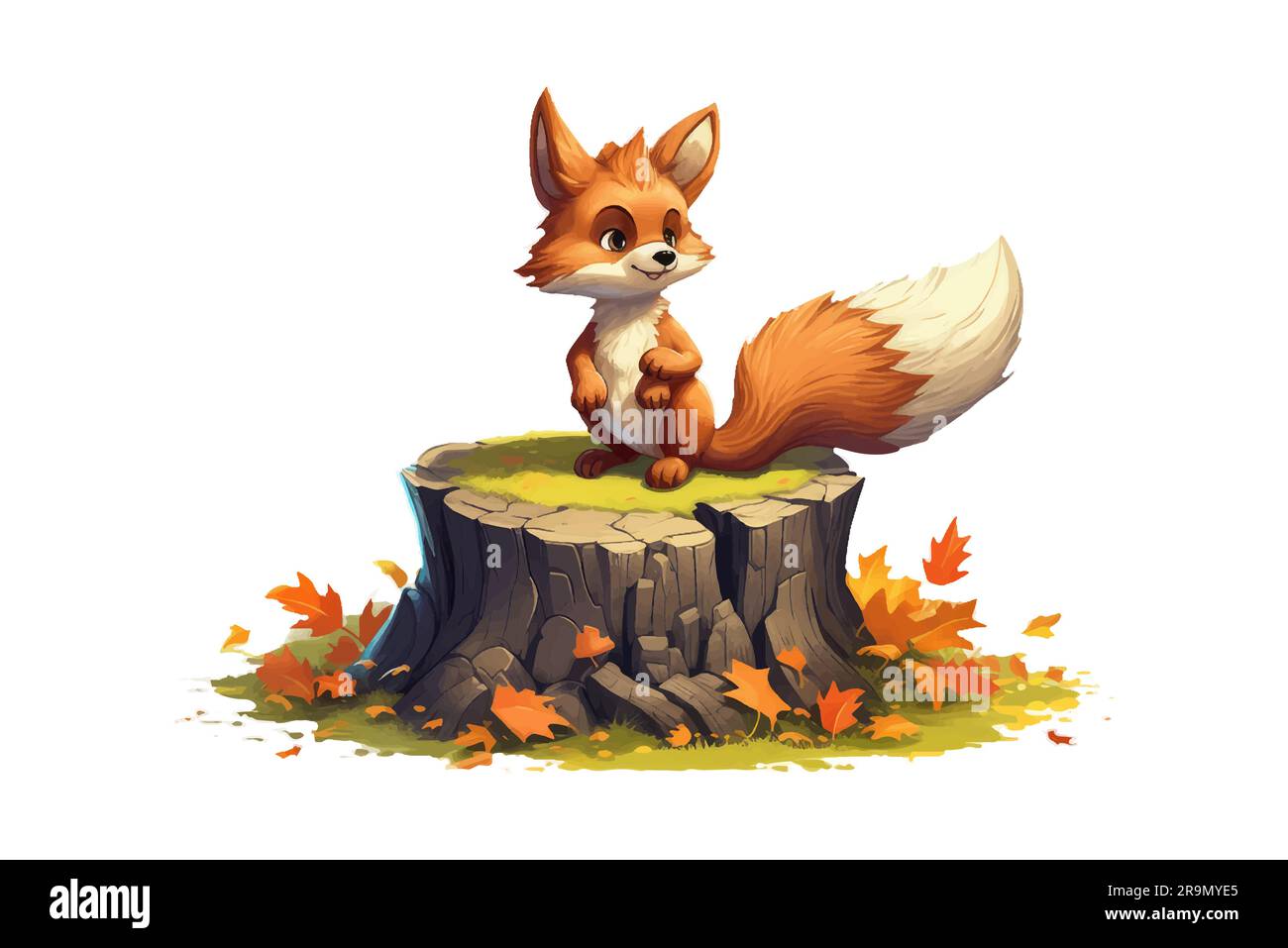 cute ginger fox sitting in forest isolated on white Stock Vector Image ...