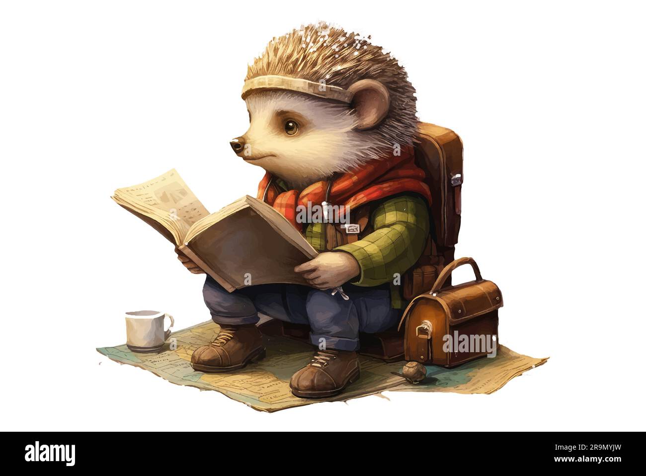 cute hedgehog traveler with map on white background Stock Vector Image ...