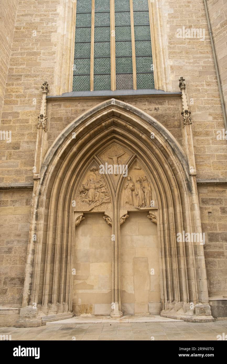 Temple architecture of Vienna in Austria. Images of saints on the walls ...
