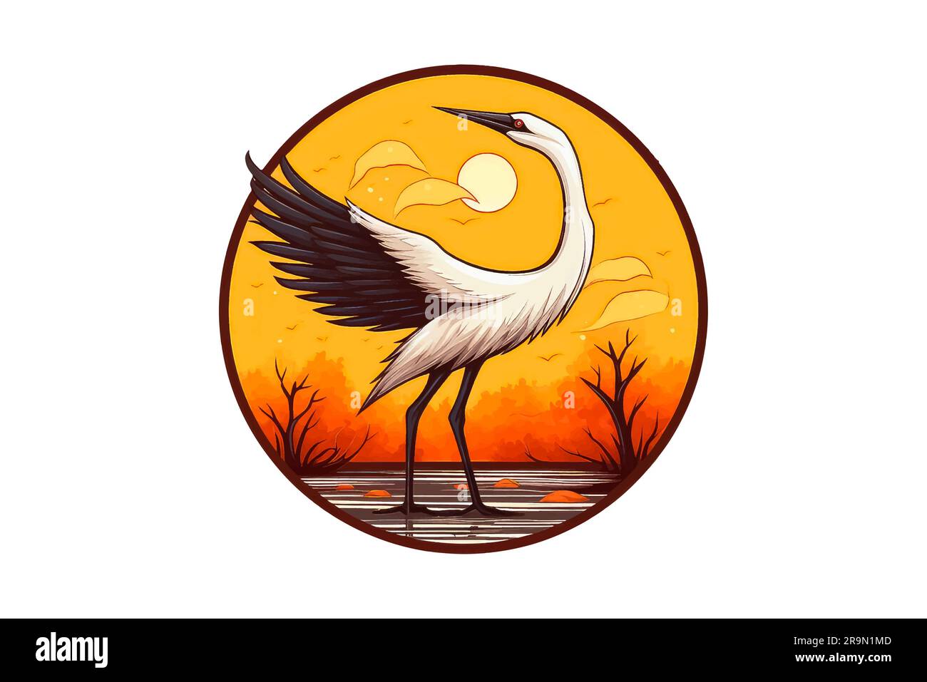 cartoon autumn crane on white background in flat style for icon Stock ...