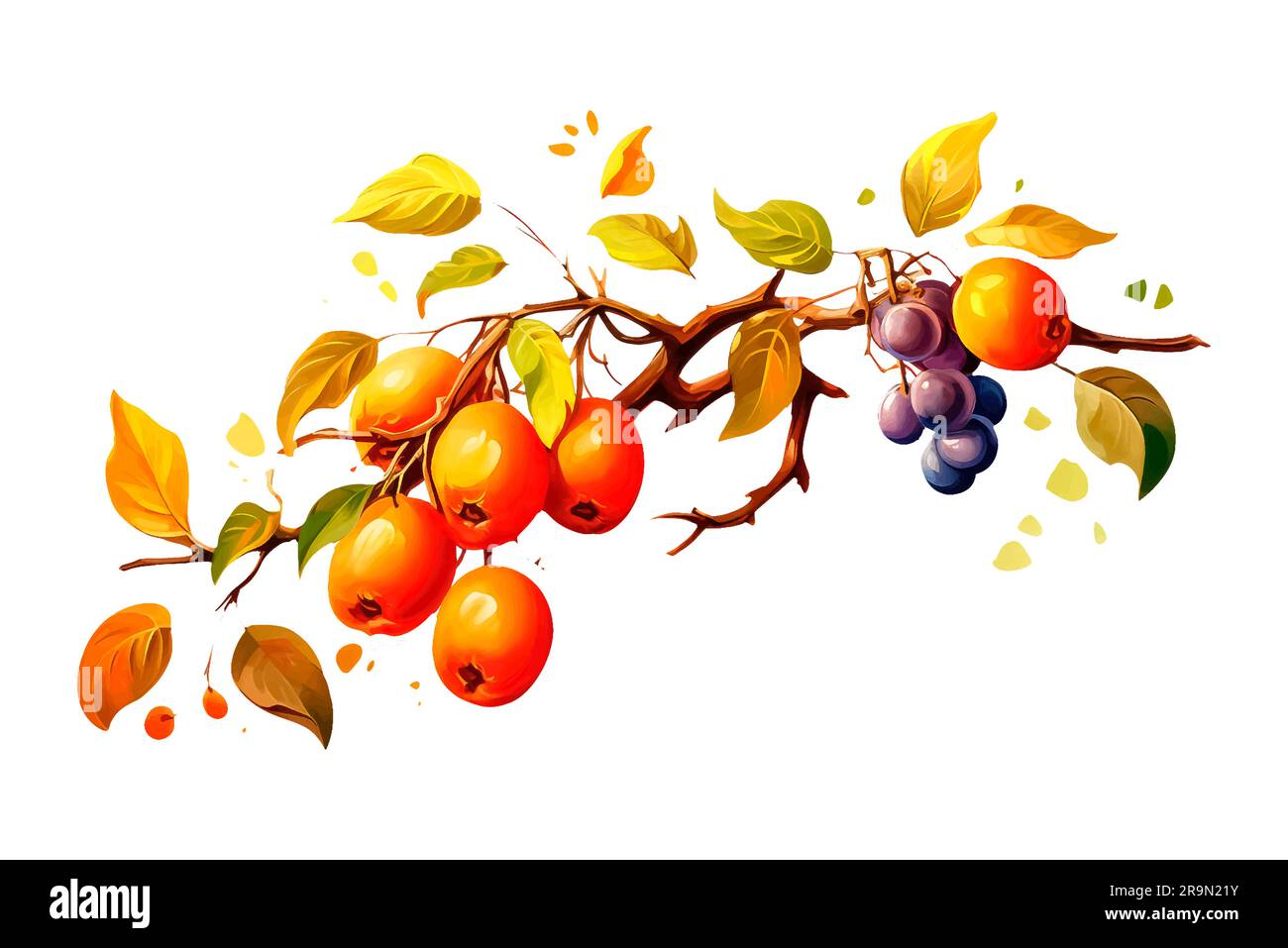 cartoon autumn branch on white background in flat style for icon Stock ...