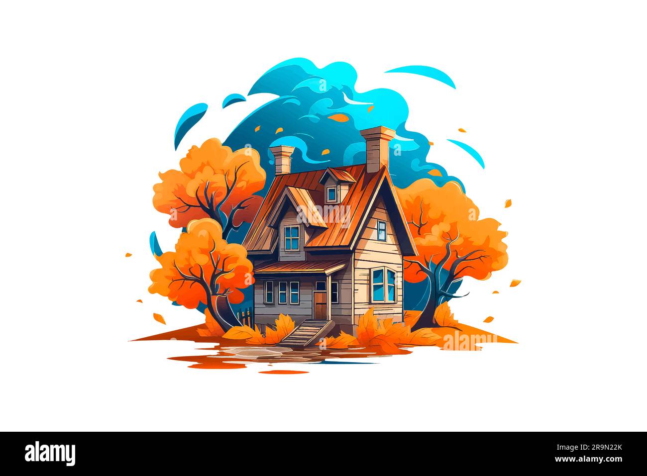 cartoon autumn house on white background in flat style for icon Stock ...