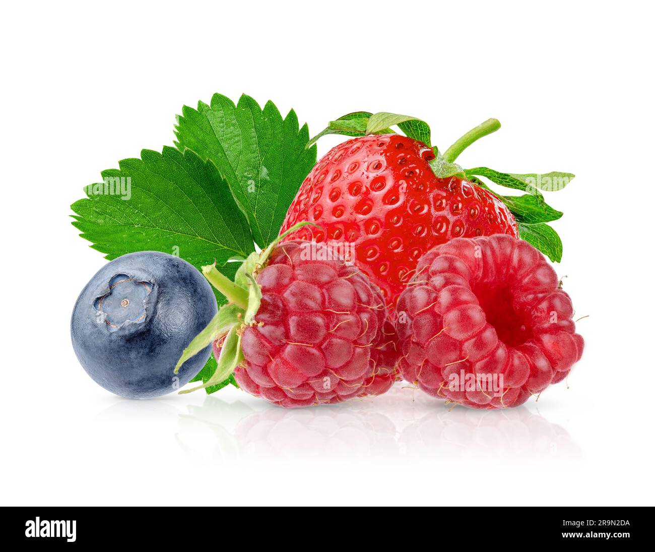Strawberry, raspberries and blackberry on white background with ...
