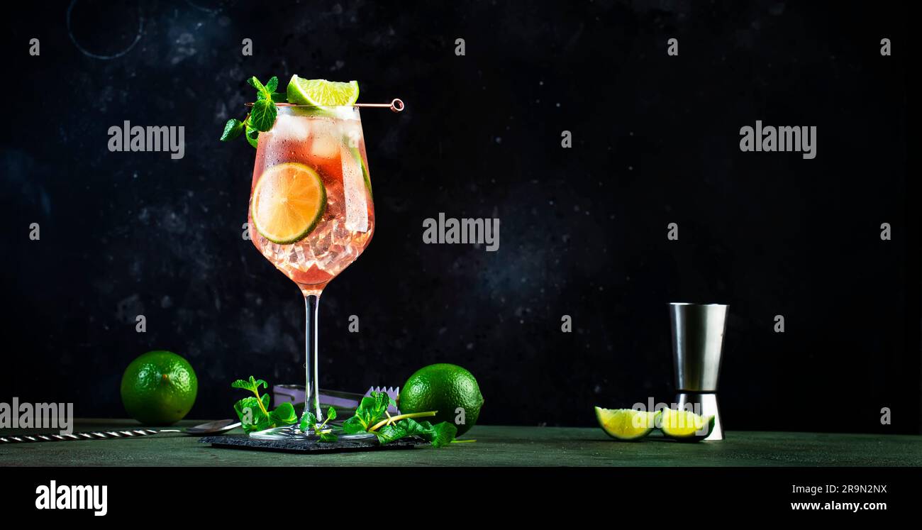 French mule, alcoholic cocktail drink with vodka, orange, lime, ginger ...