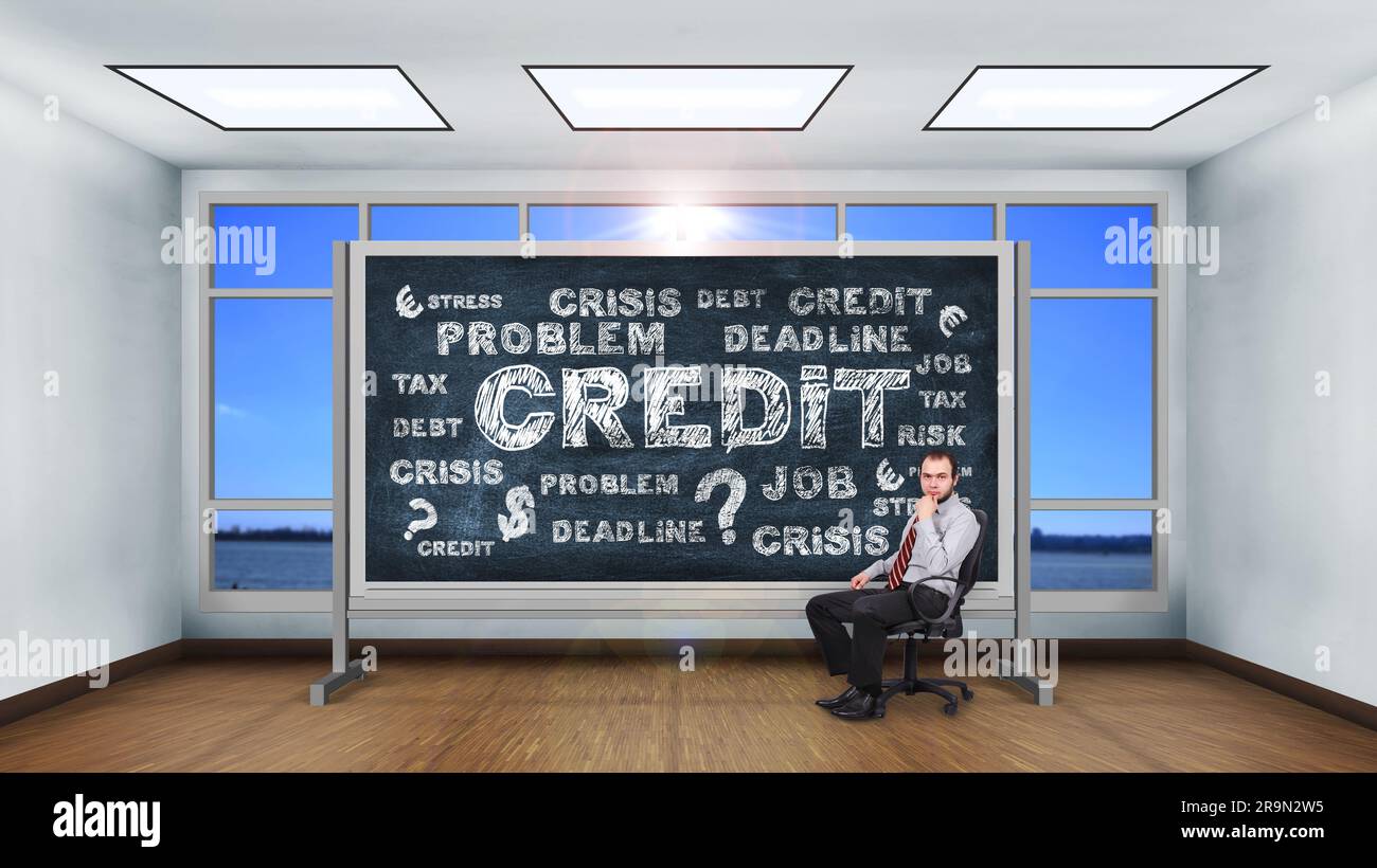 Blackboard in classroom with drawing credit concept. Businessman ...