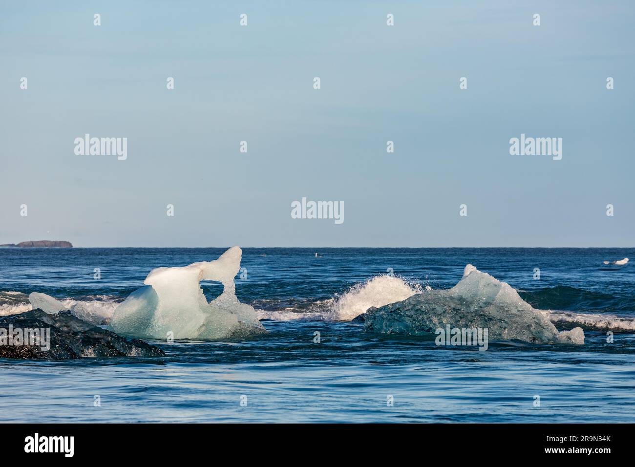 Iceberg pieces and particles near the Diamond Beach in Southern Iceland ...