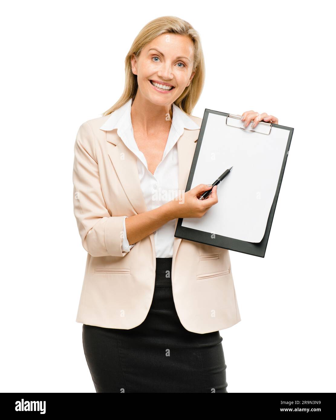 Business woman, portrait and clipboard for registration, sign up or ...