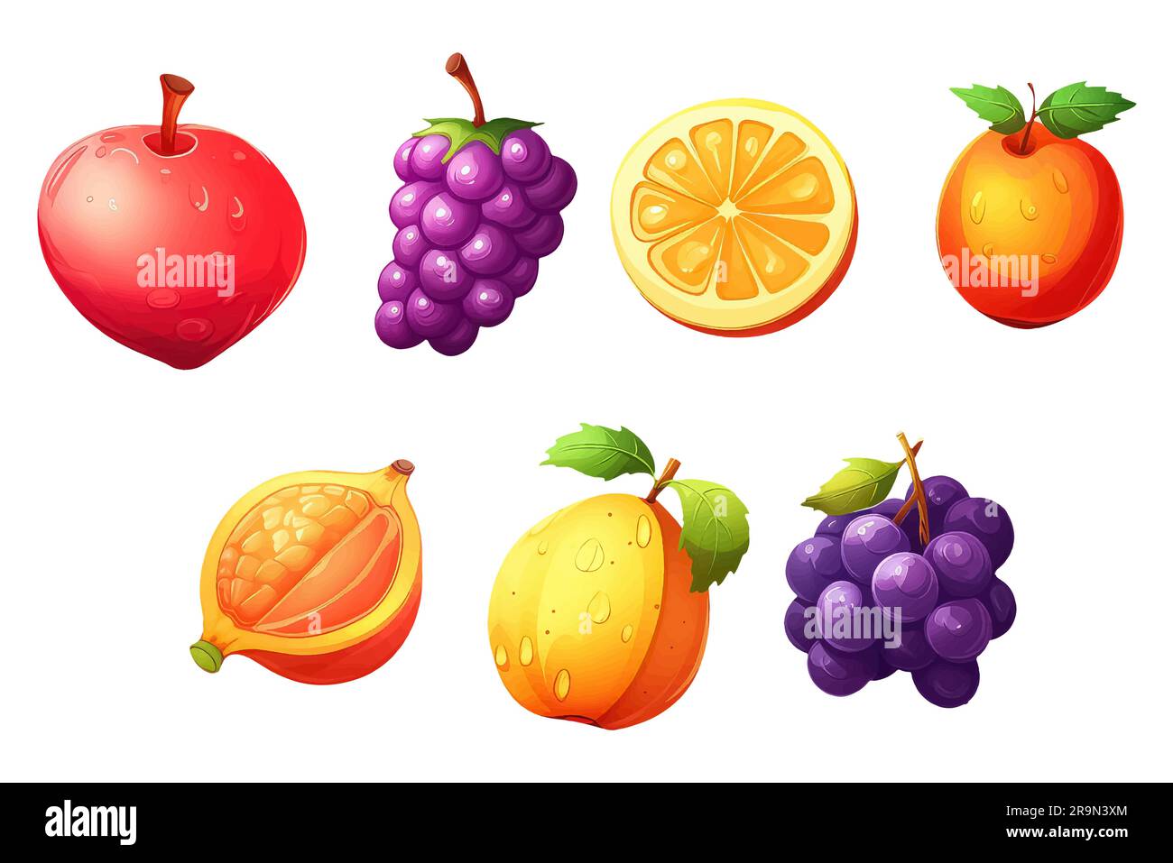 set fruits in cartoon style for video game isolated on white background ...