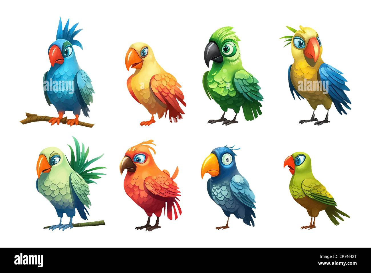 set birds in cartoon style for video game isolated on white background ...