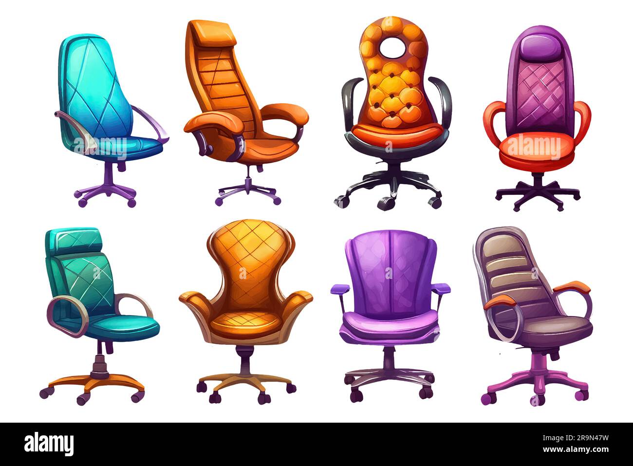 set computer chair in cartoon style for video game isolated on white ...