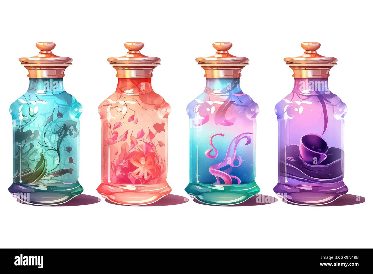 set perfume bottle in cartoon style for video game isolated on white ...