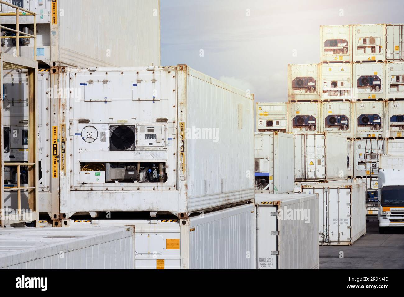 Containers, Refrigeration and Container Stacks Stock Photo - Alamy