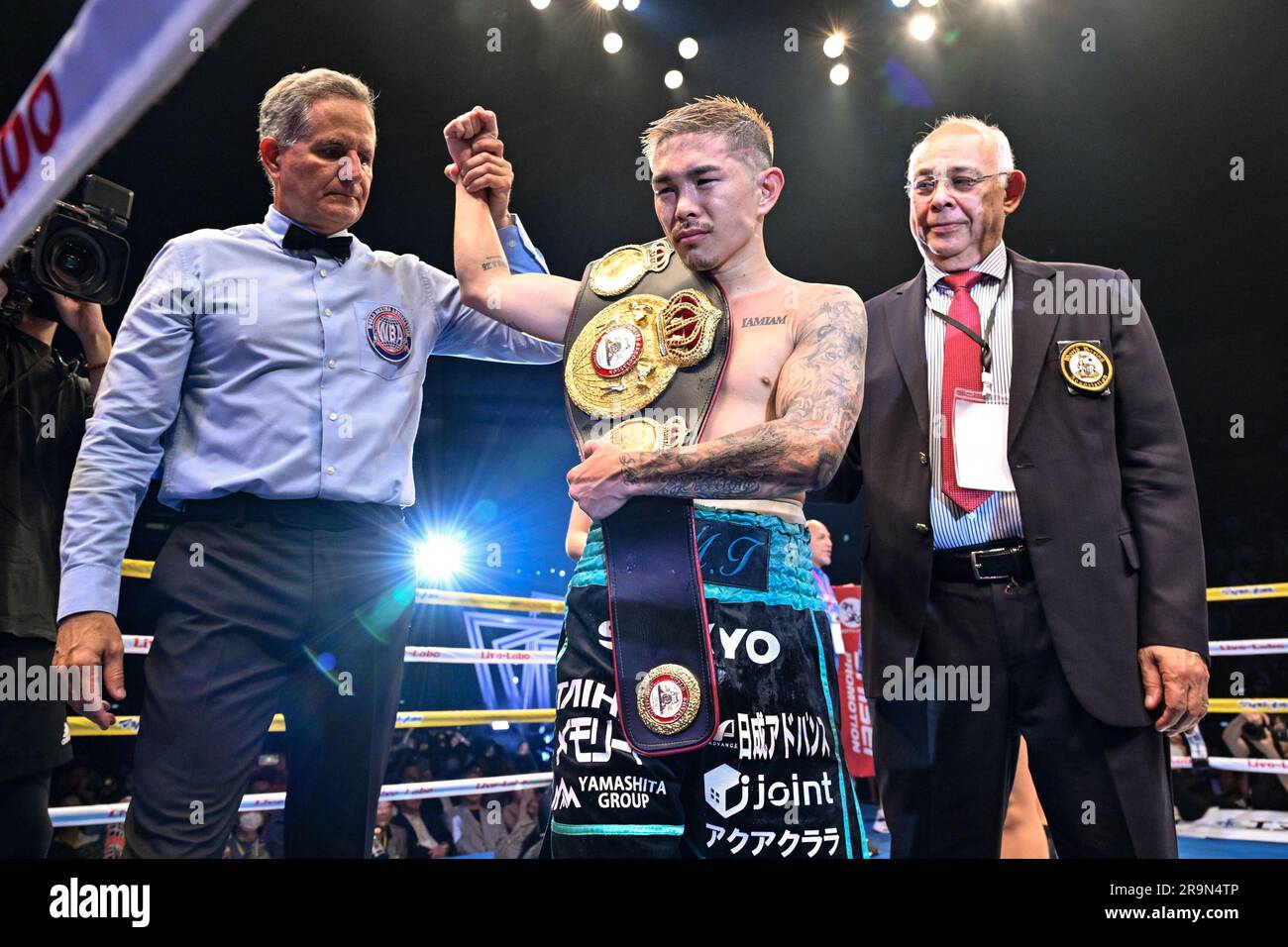 Tokyo, Japan. 24th June, 2023. Japan's Kazuto Ioka, center, celebrates ...