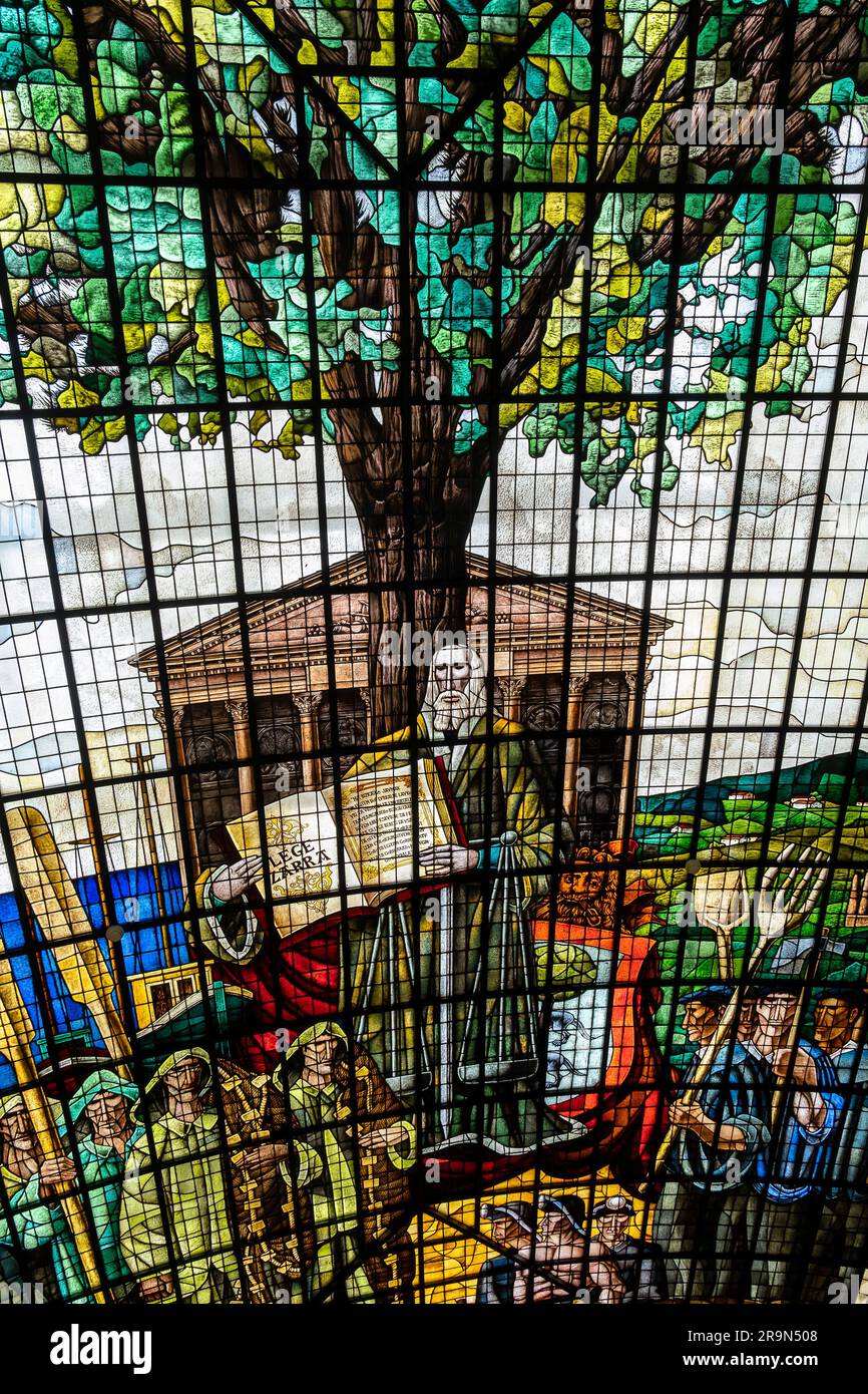 The stained glass window room of Casa de Juntas de Gernika, Gernika ...