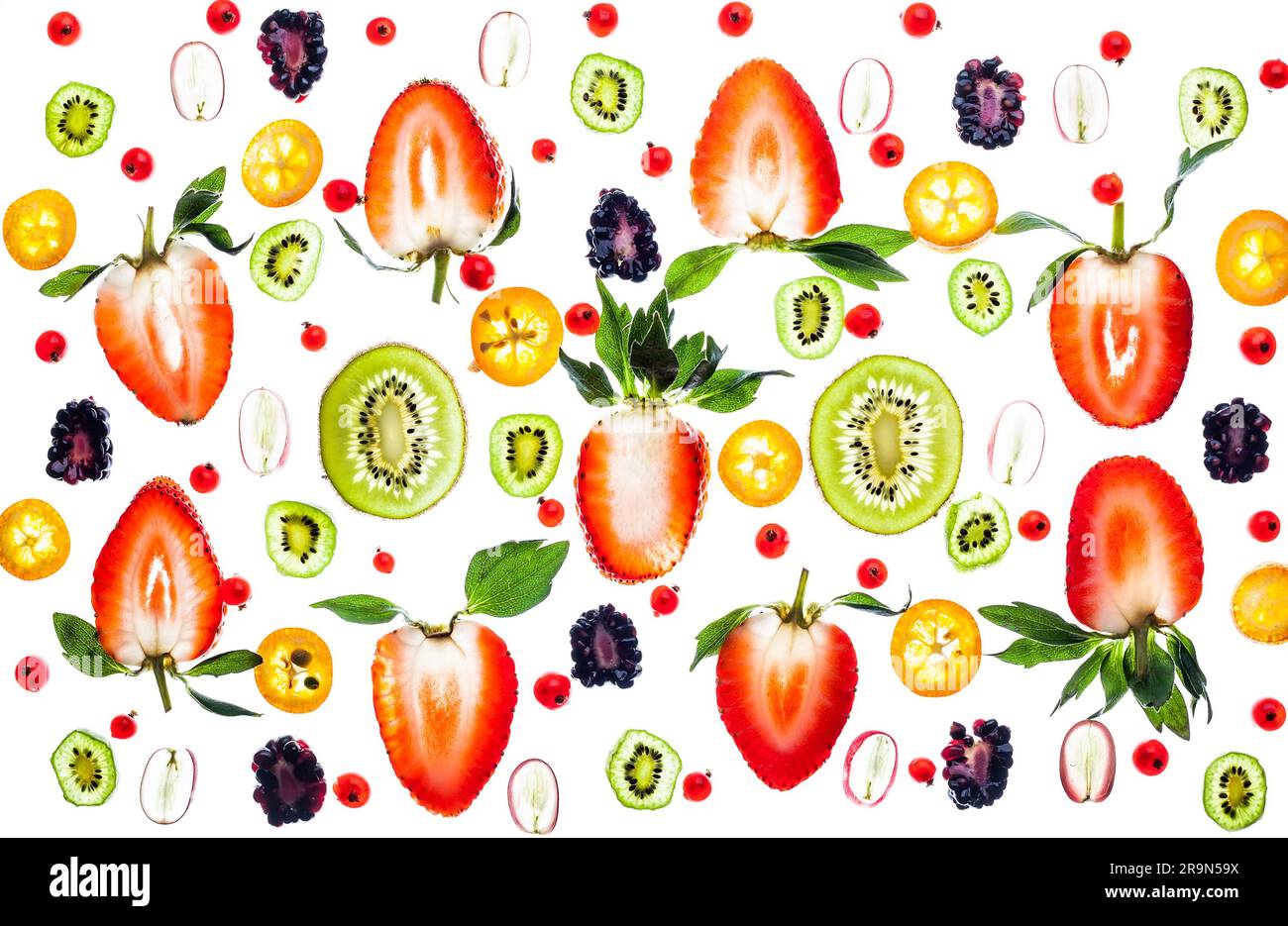 Fresh berry and fruit on white background. Transparent pattern Stock ...