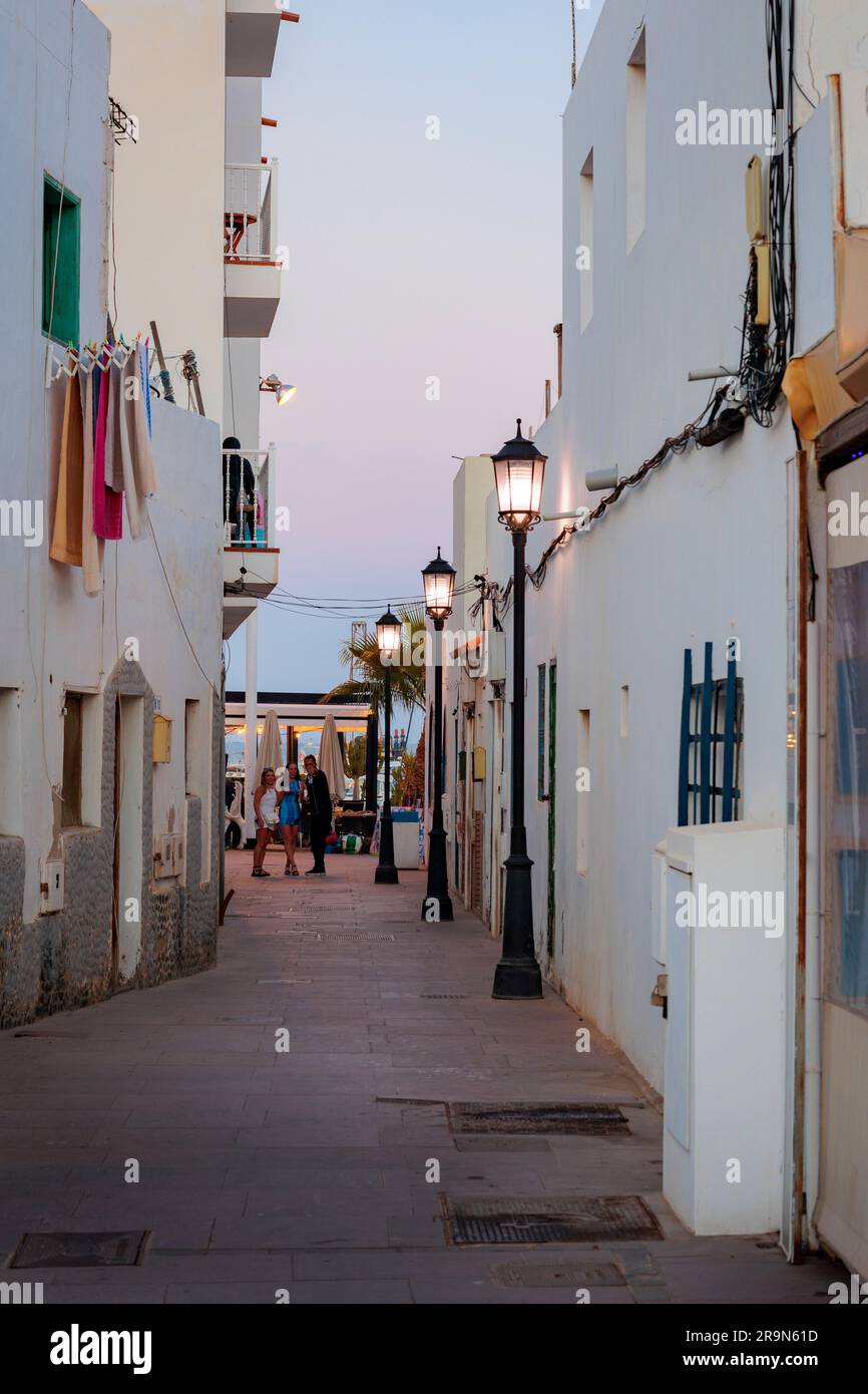 Quiet lane leading to restaurants and bars Old Town Corralejo ...