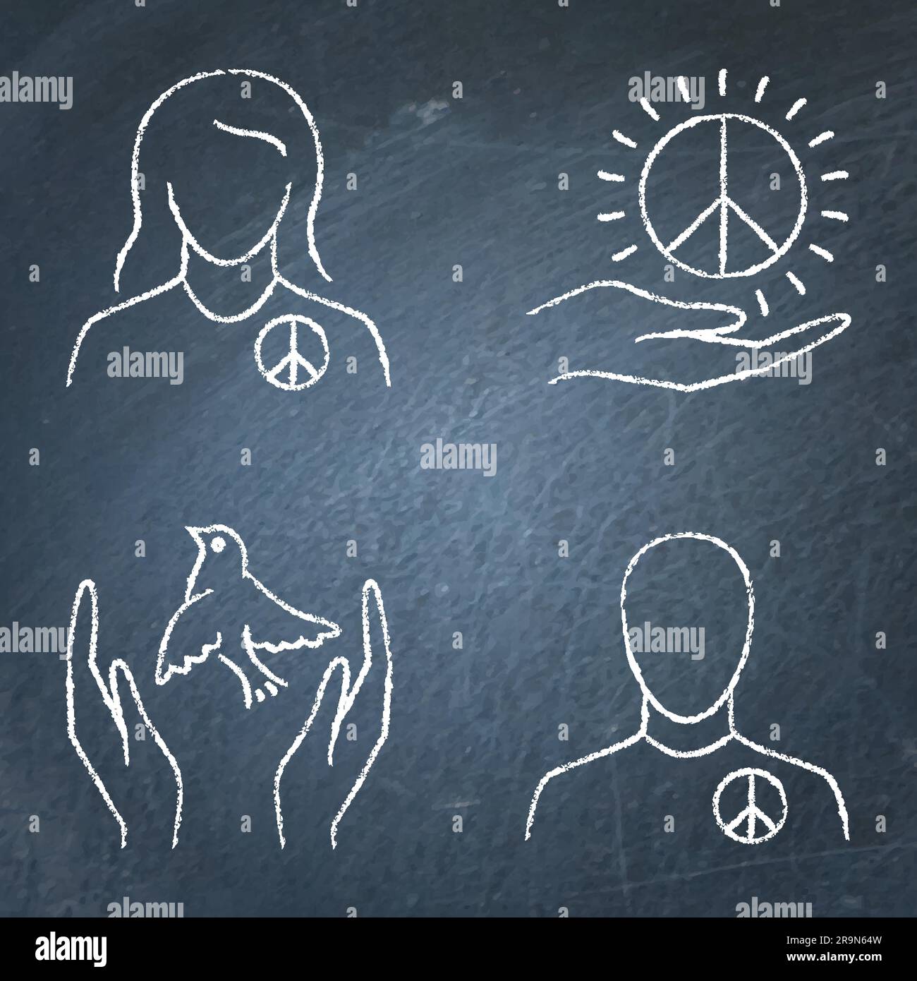 Pacifism and peace symbols chalkboard icon set. Vector illustration ...