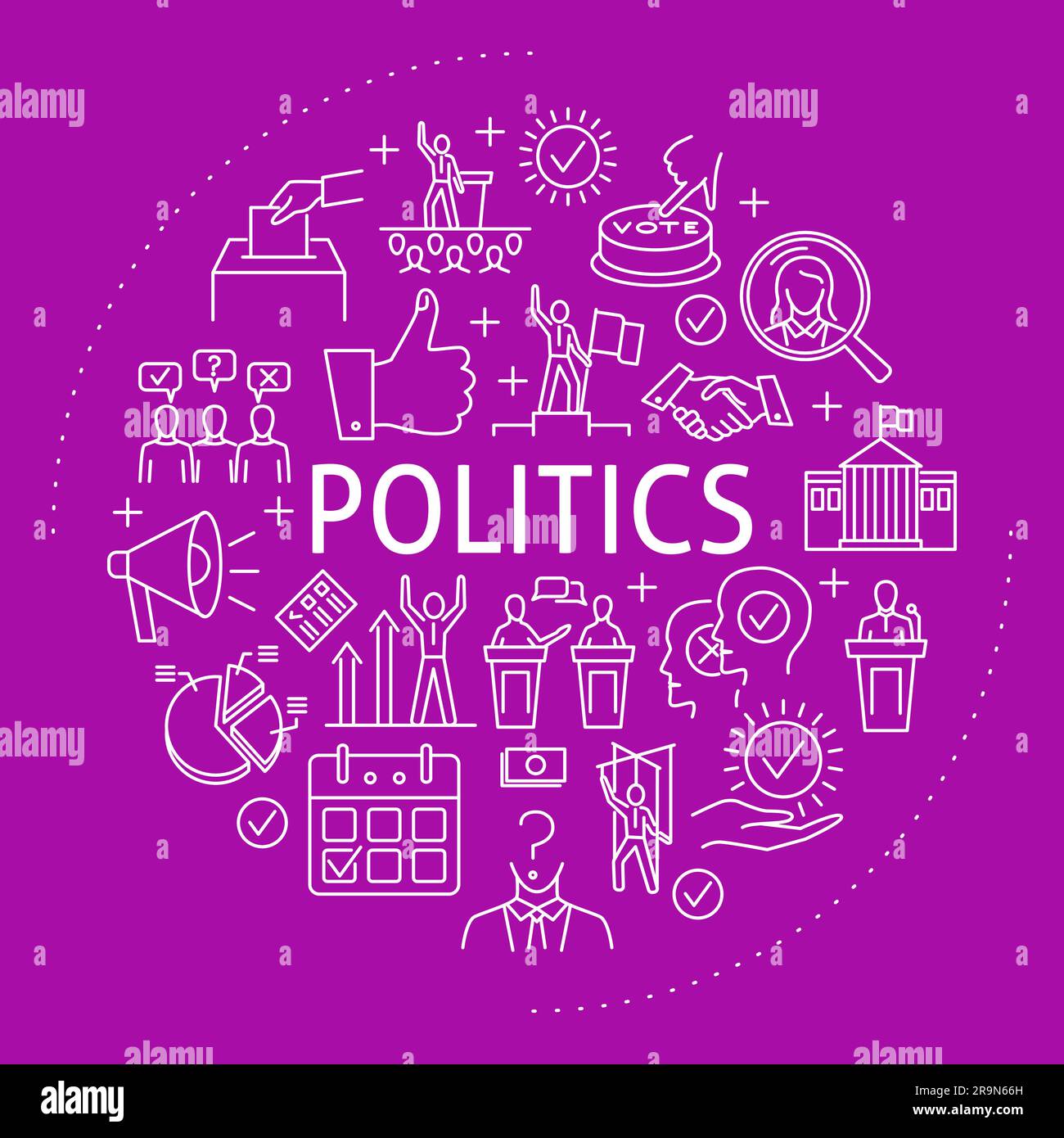 Politics and elections round banner in line style. Political candidates ...