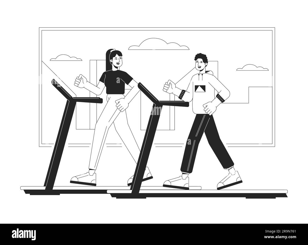 People on treadmill bw concept vector spot illustration Stock Vector ...