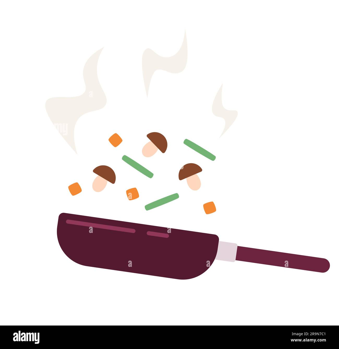 Vegetables in wok frying pan semi flat colour vector object Stock ...