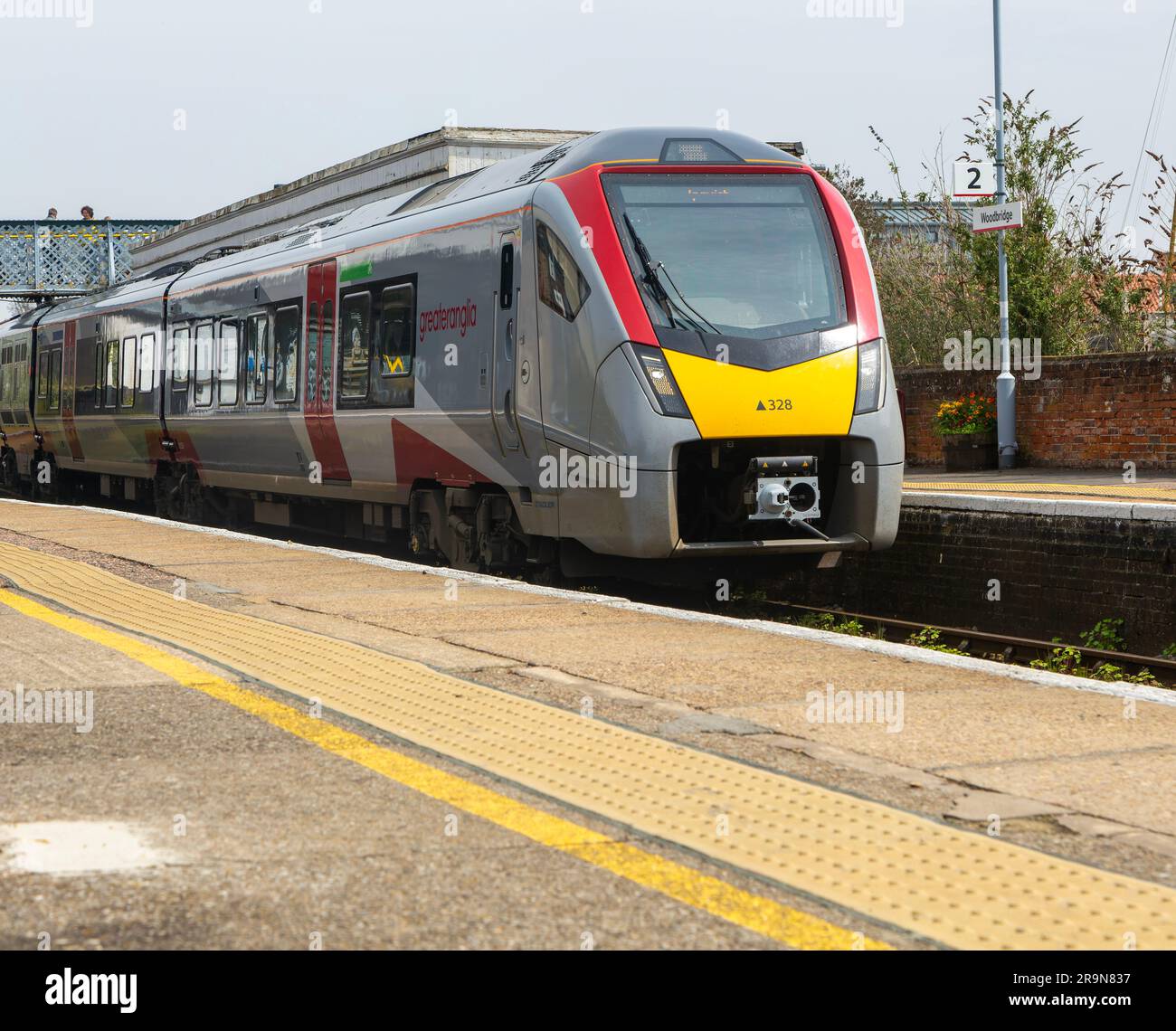 Great Anglia Stadler Class 755 train arriving at platform of railway ...