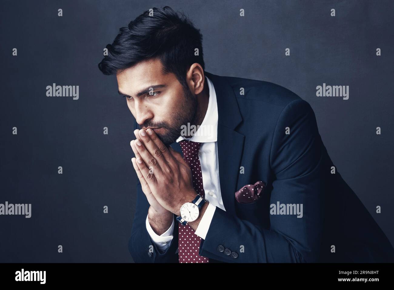 Corporate, thinking and Indian man with stress, worry and employee ...