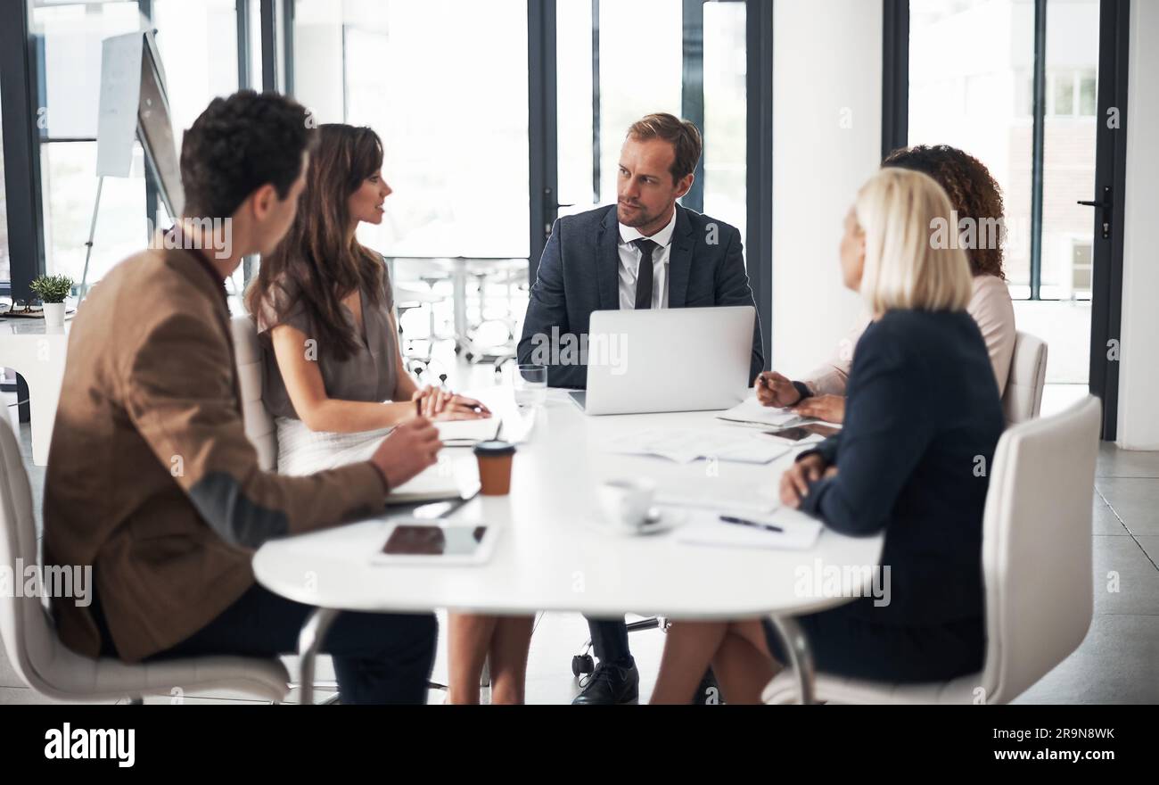 Business meeting, group of people with laptop and ideas in ...