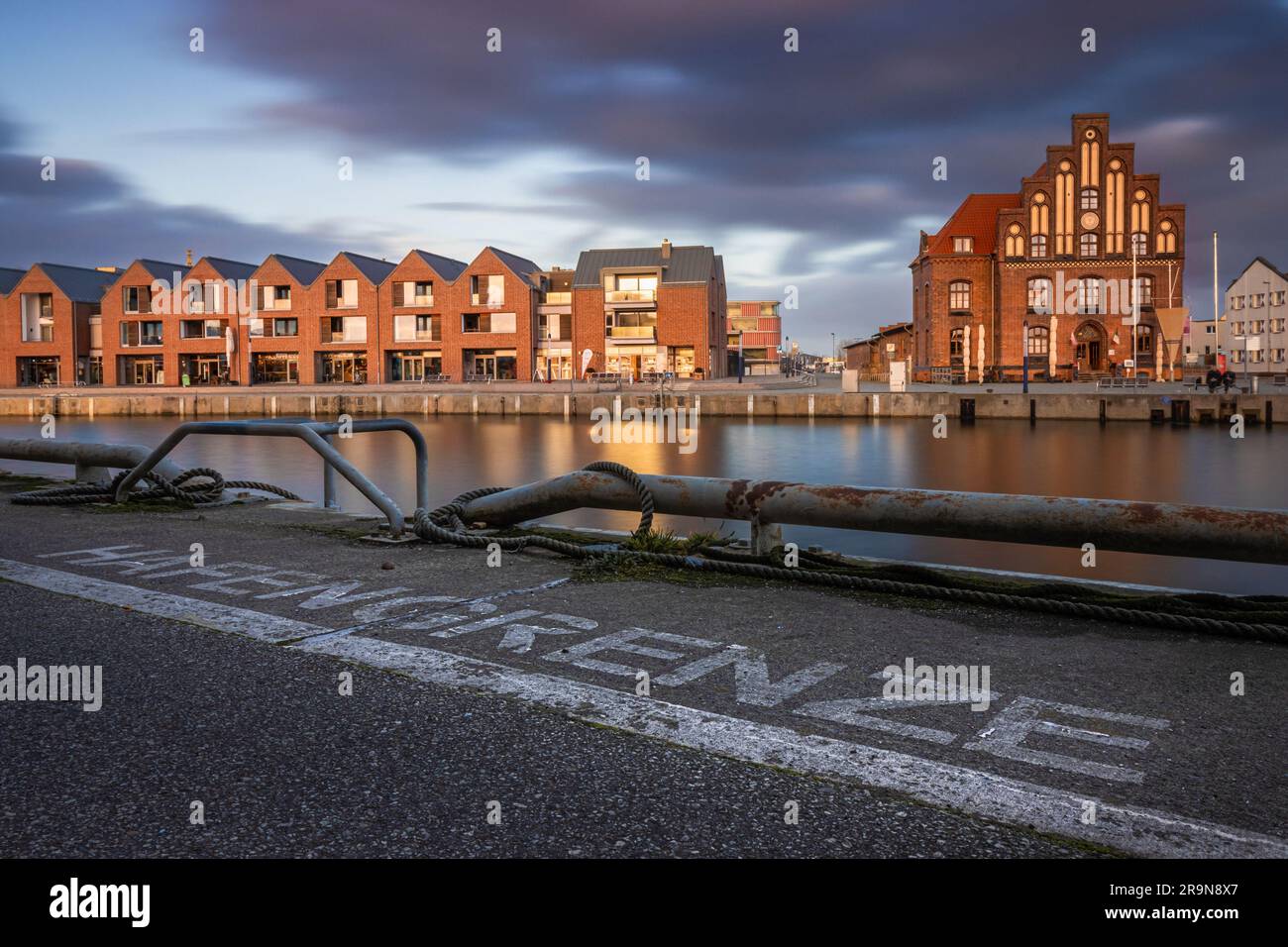 Port boundary of the old port in the Hanseatic city of Wismar with the ...