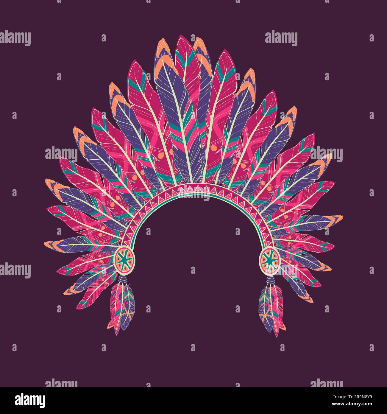 Vector colorful illustration of native american indian chief headdress ...