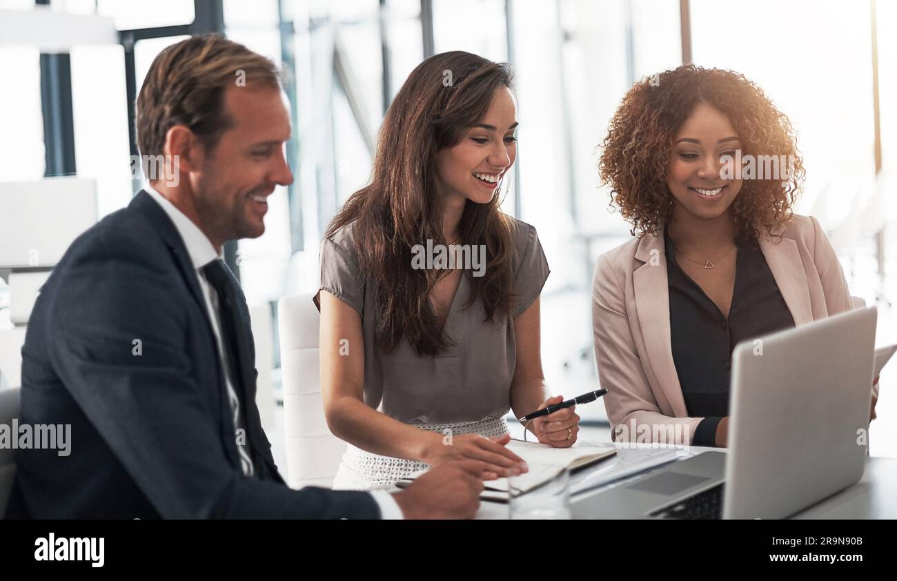 Business people, coaching and mentorship with laptop, research and ...