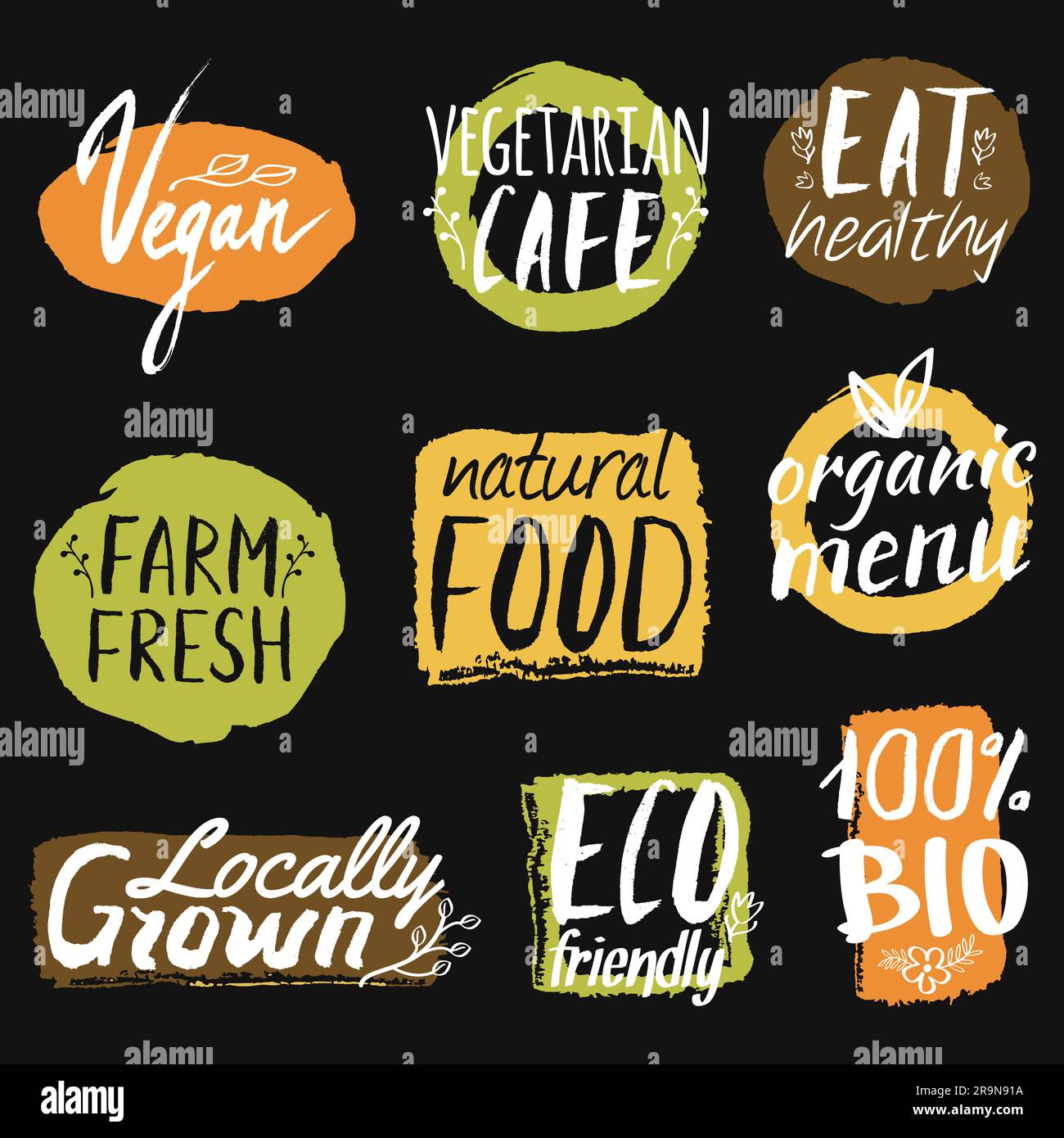 Vector set with healthy, eco and organic food labels. Can be used for ...