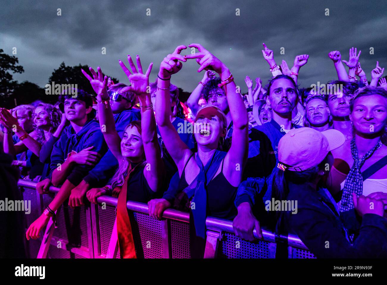 Roskilde, Denmark. 27th June, 2023. Festival goers seen at one of many ...