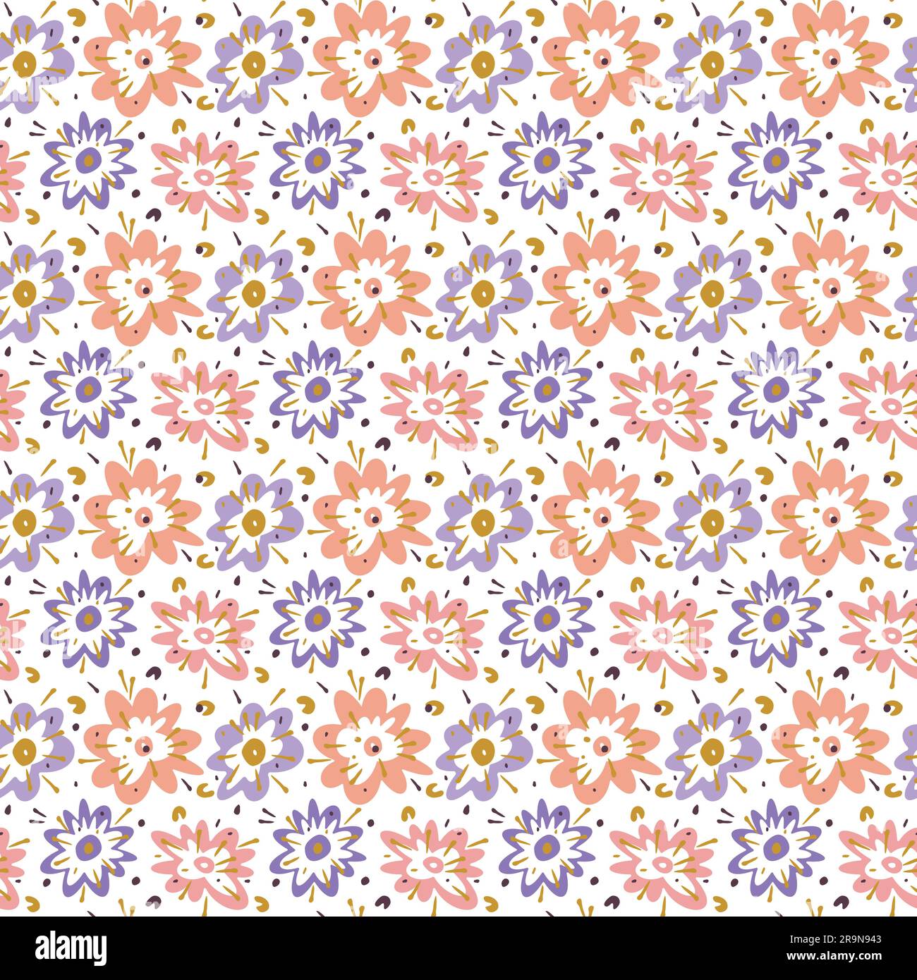 Floral childish seamless patterns, set of 2 cute layouts, doodle ...