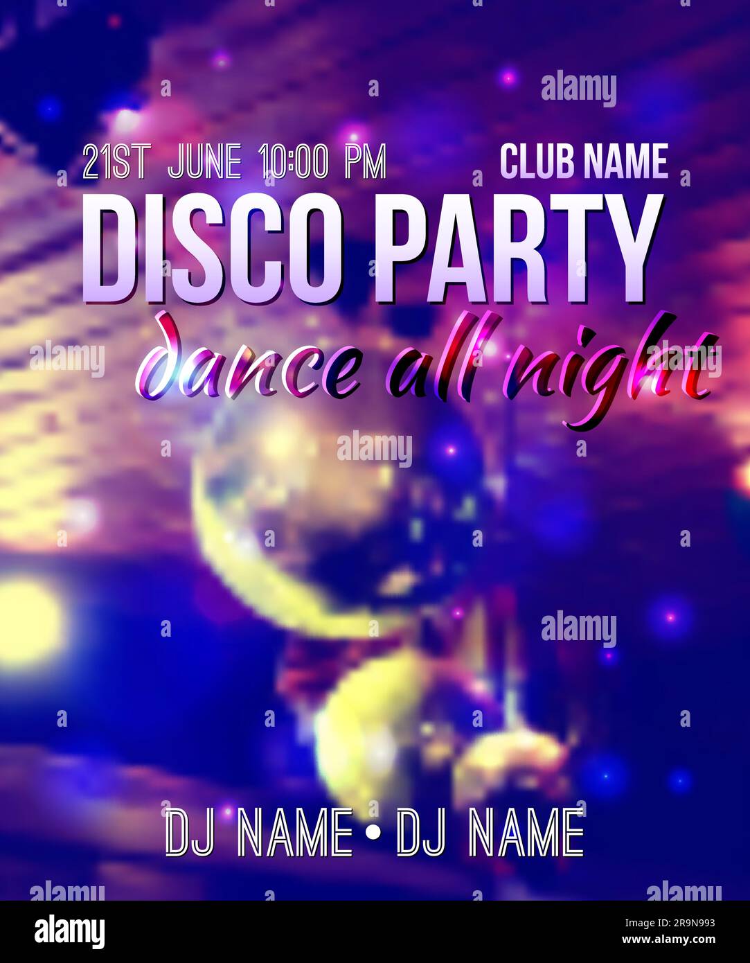 Vector blurred background with disco ball and lights. Night party ...