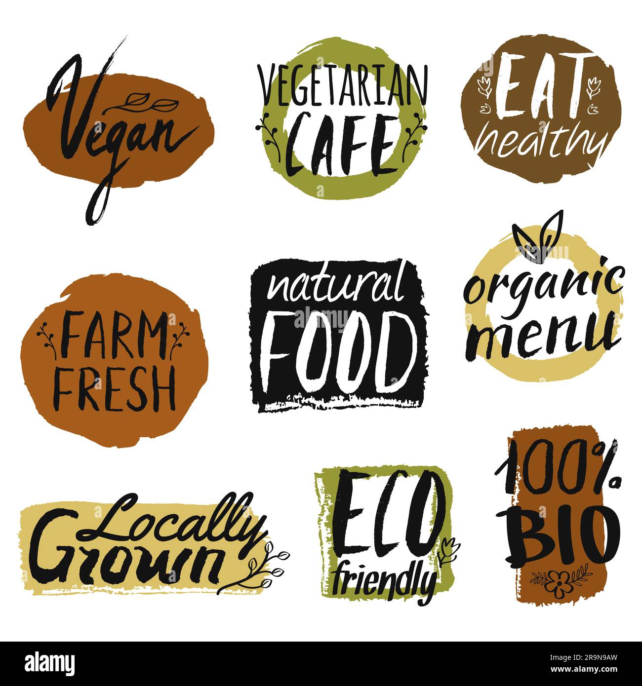 Vector set with healthy, eco and organic food labels. Can be used for ...