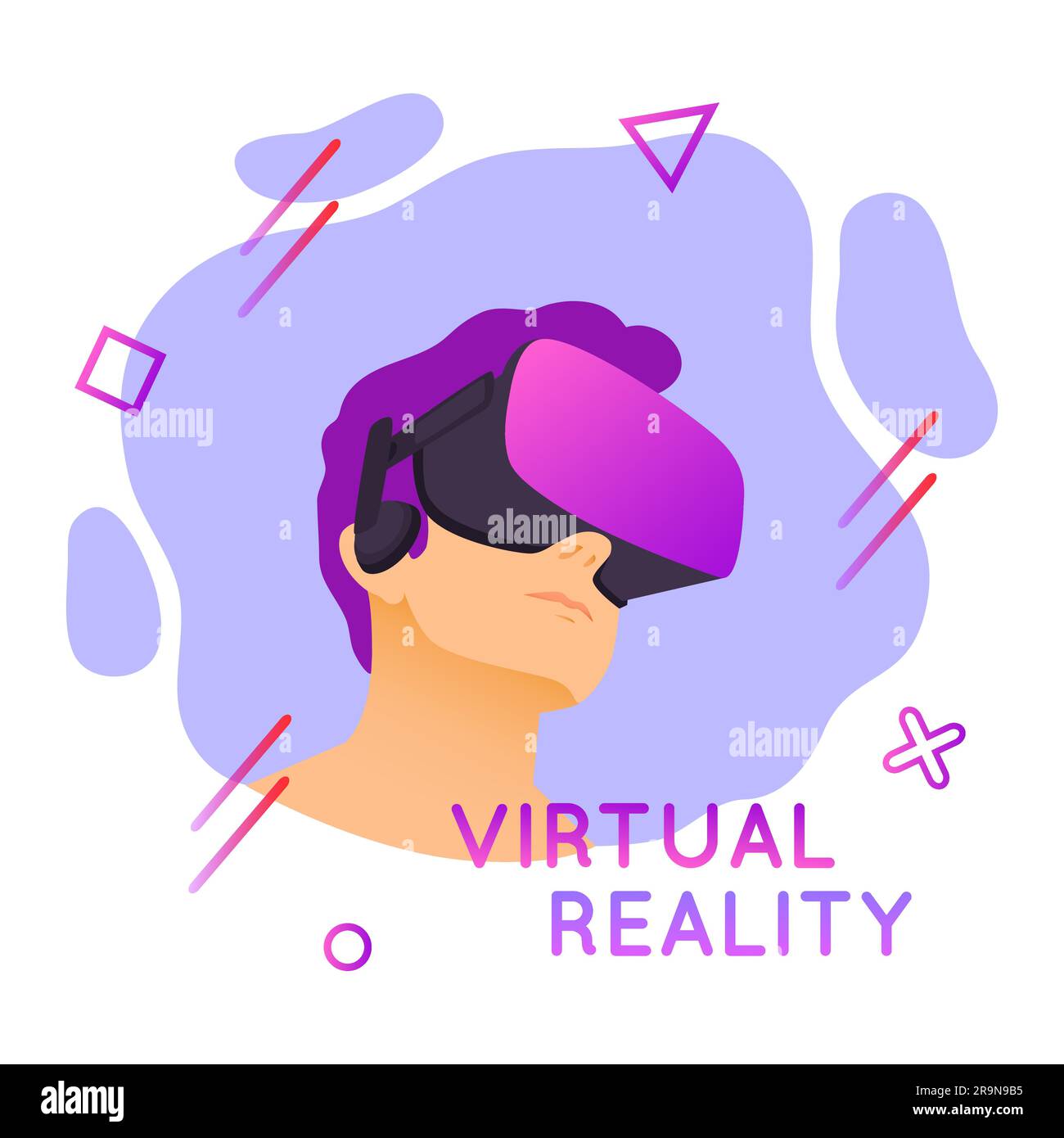 Vector illustration of man wearing virtual reality headset. Abstract VR ...