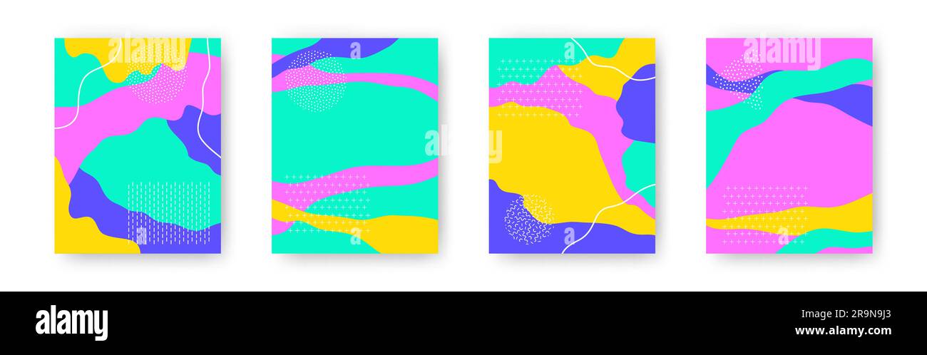 Vector colorful set with abstract pattern cartoon textures with dots ...