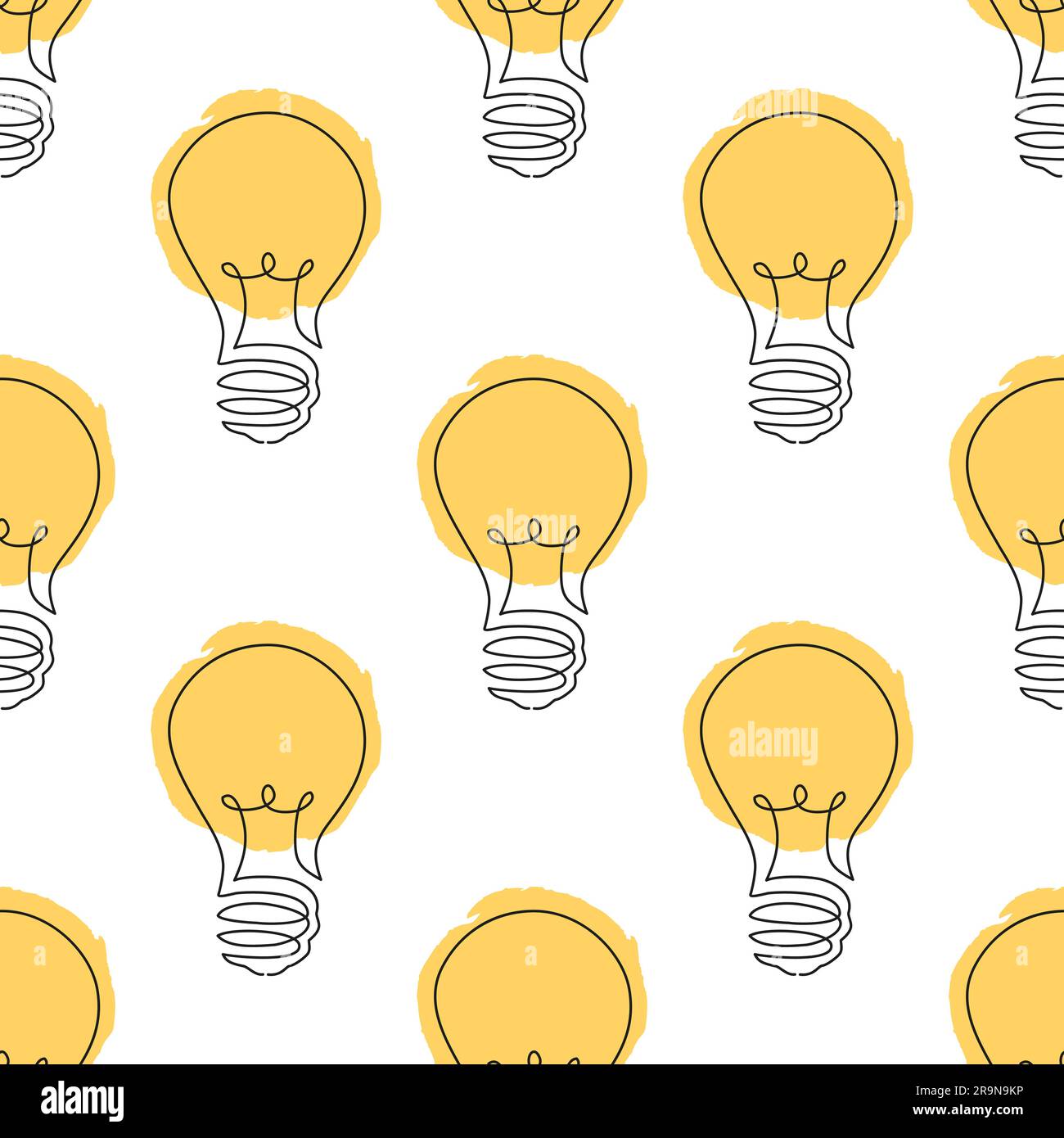 Vector seamless pattern with light bulbs in one continuous line. Modern ...
