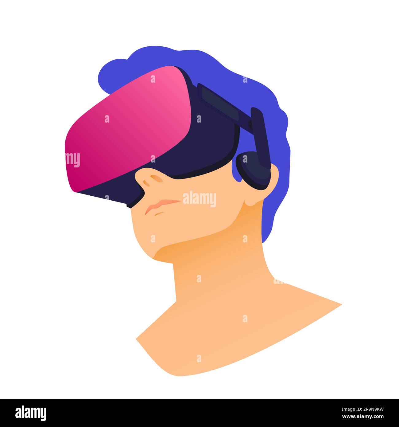 Vector illustration of man wearing virtual reality headset. Abstract VR modern illustration ...
