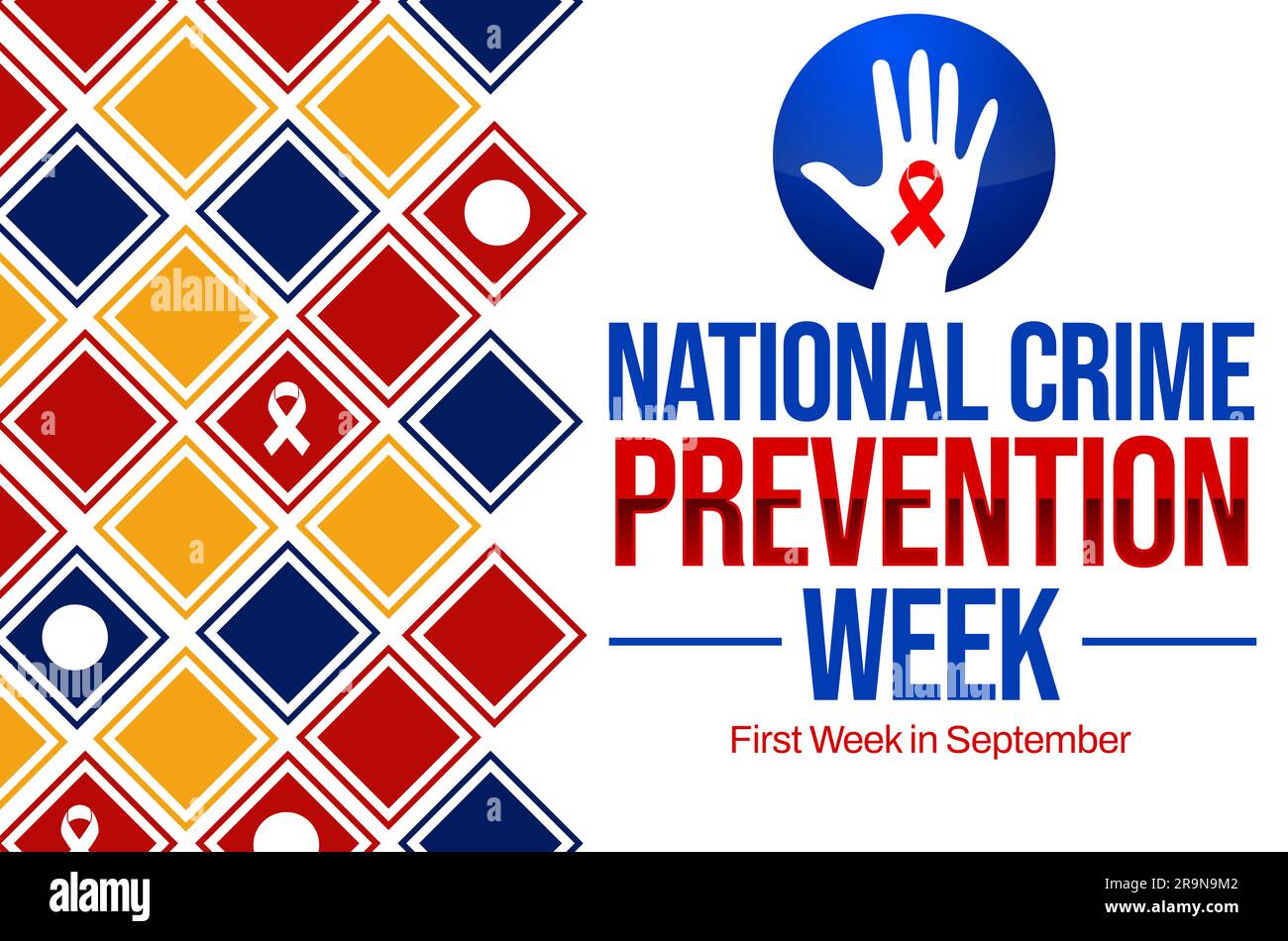 Crime Prevention Week backdrop with ribbon and colorful typography ...