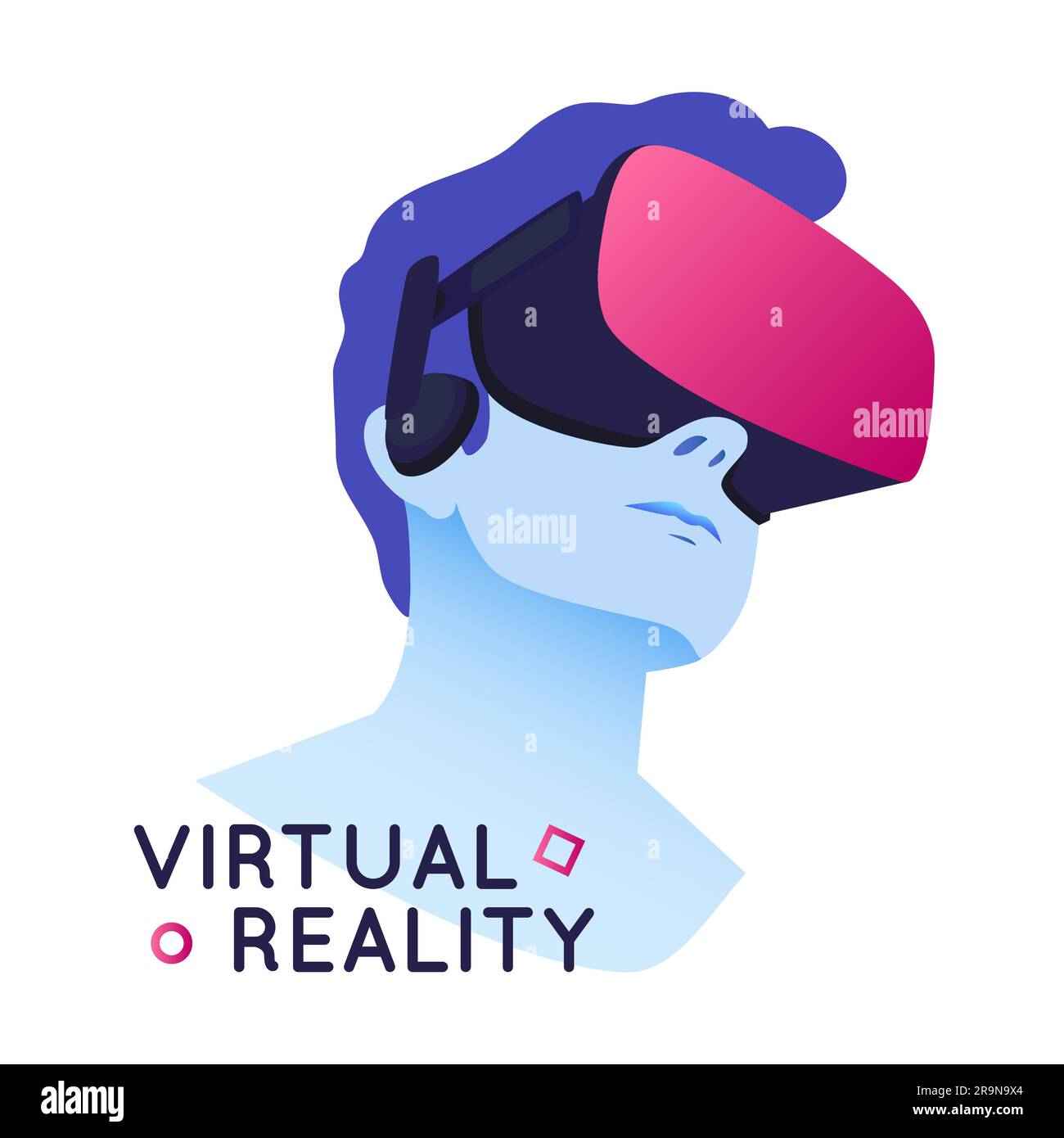 Vector illustration of man wearing virtual reality headset. Abstract VR modern illustration ...